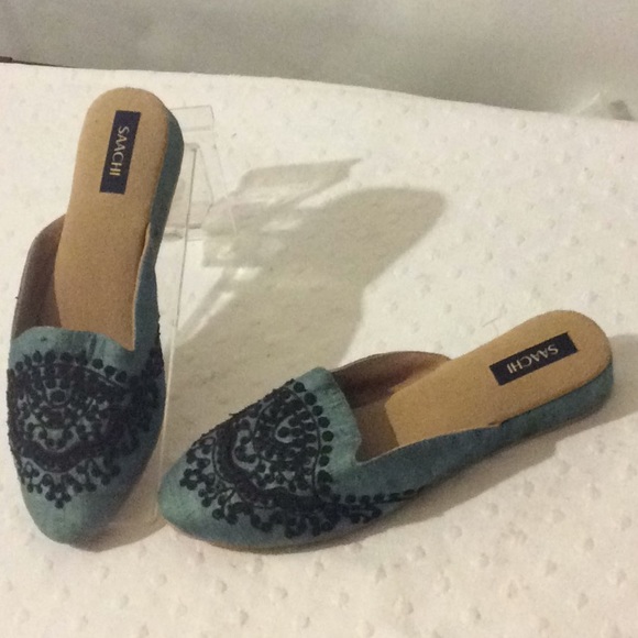 SAACHI | Shoes | Nnb Saachi Blue Black Bedded Slip In Sandals 7m | Poshmark